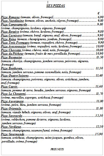 Menu at La Tapenade restaurant, Formiguères
