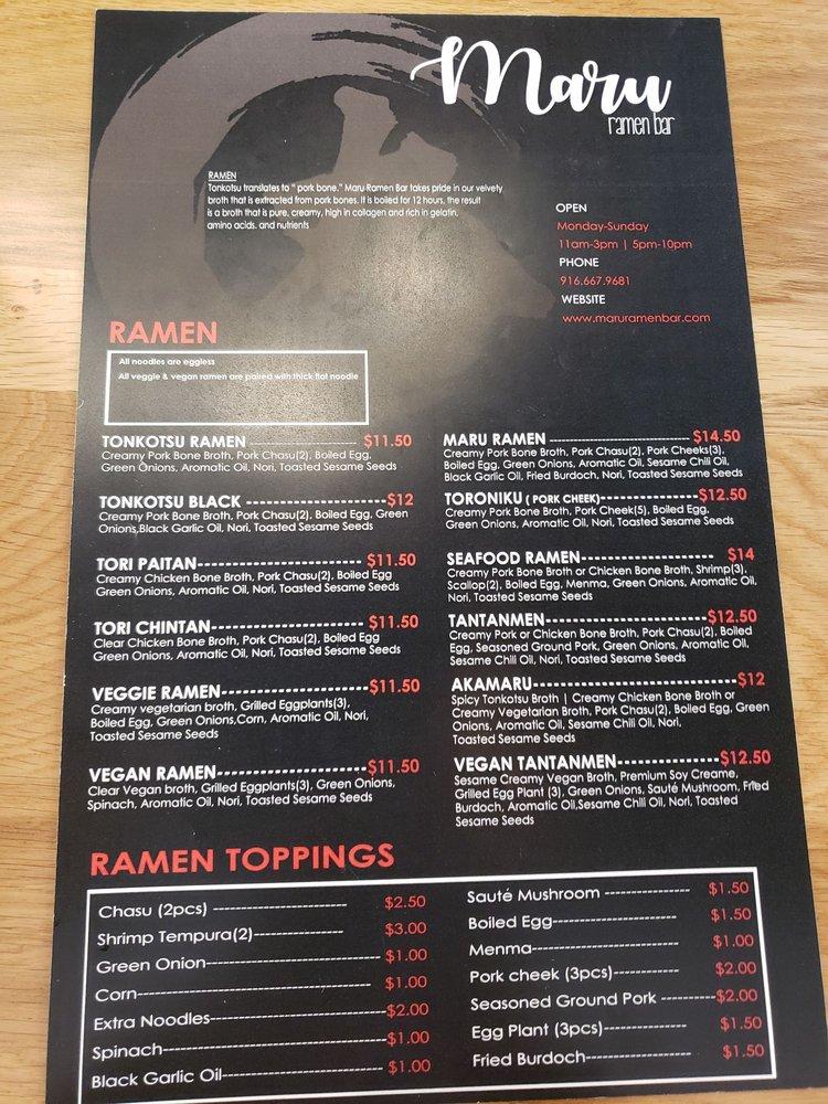 Menu at Maru Ramen Bar, Elk Grove