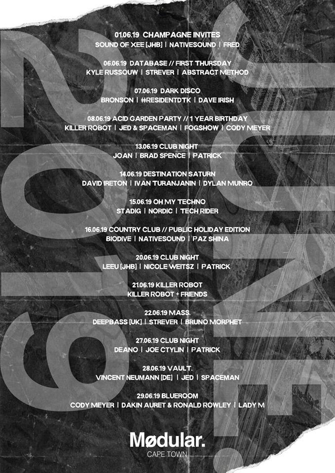 Carta de Modular Club, Ciudad del Cabo