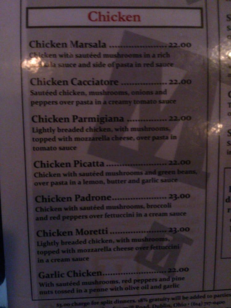 Menu at Moretti's on Dublin restaurant, Dublin