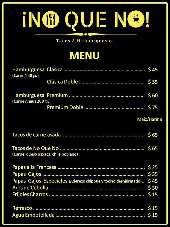 Menu at No Que No restaurant, San Nicolás de los Garza, C. Sierra ...