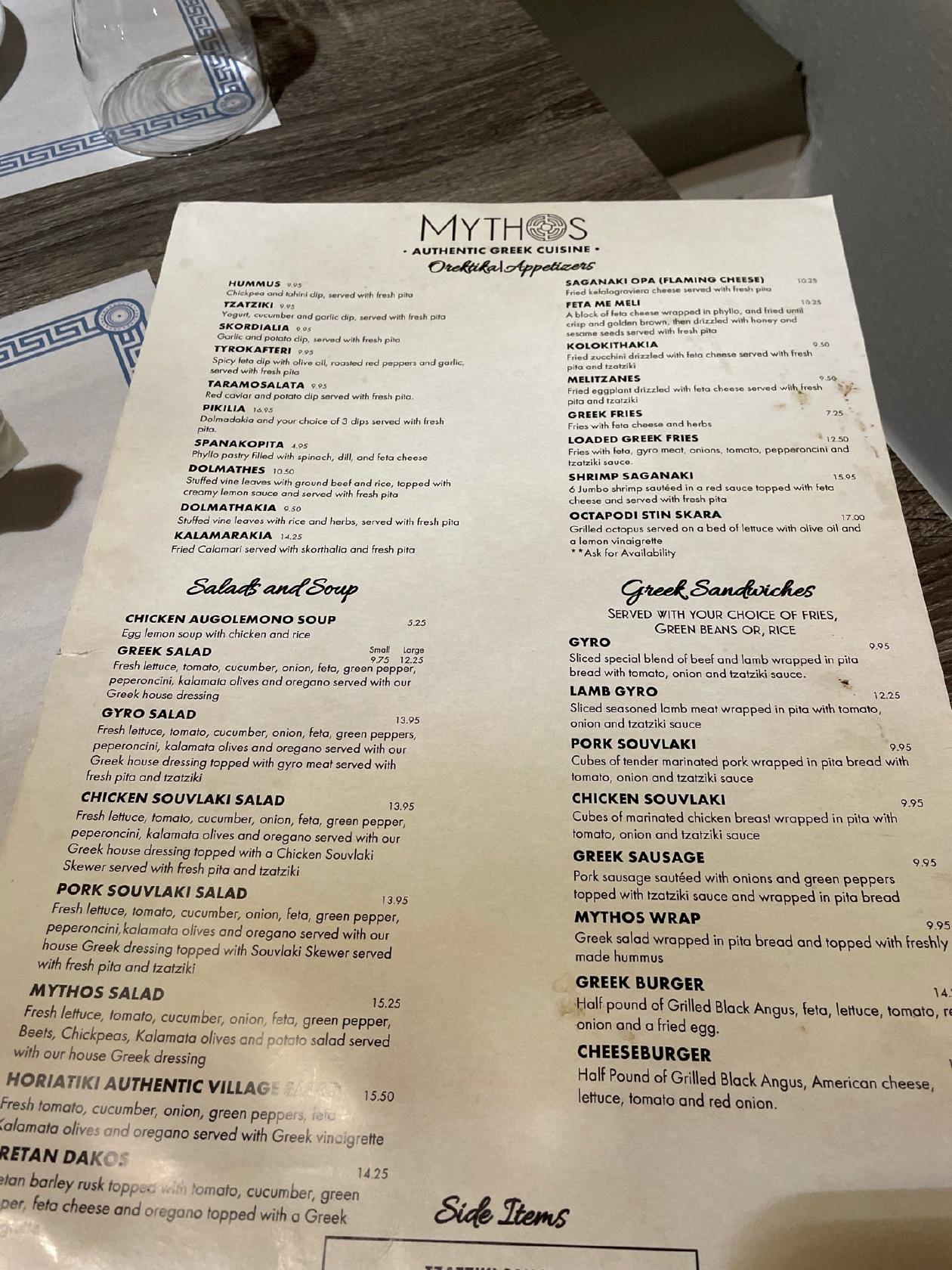 Menu at Mythos Authentic Greek Cuisine desserts, Fort Myers, McGregor Blvd