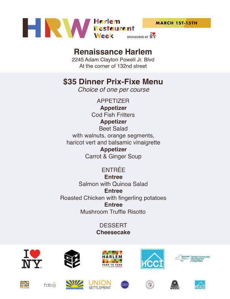 Menu at Renaissance Harlem restaurant, New York City, Adam Clayton ...