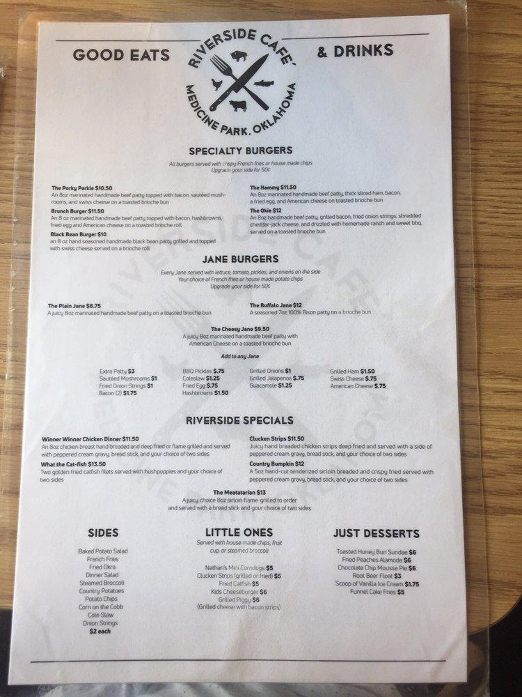 Menu at Riverside Cafe, Medicine Park