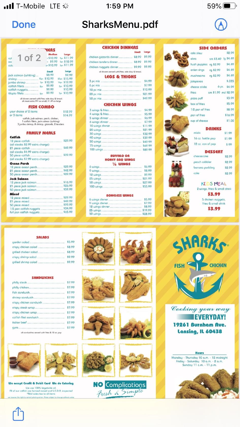 Menu at Sharks Burnham Lansing fast food, Lansing, Burnham Ave