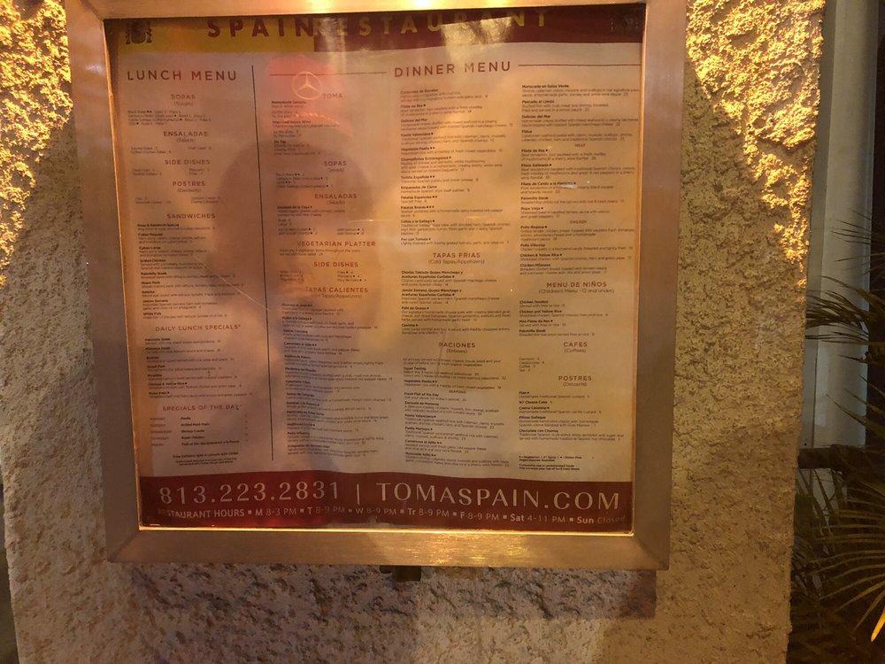 Menu at Spain Restaurant and Toma Bar, Tampa