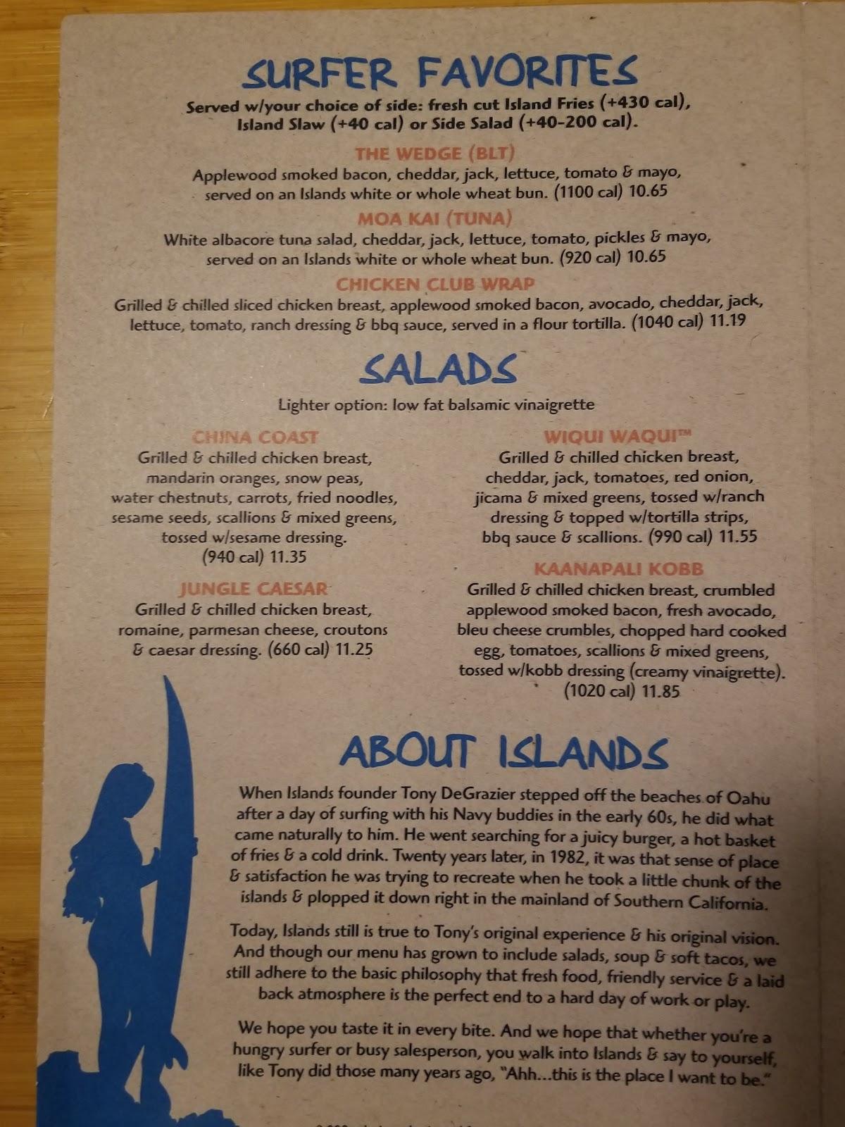 Menu at Islands Restaurant Carlsbad, Carlsbad, 889 Palomar Airport Rd