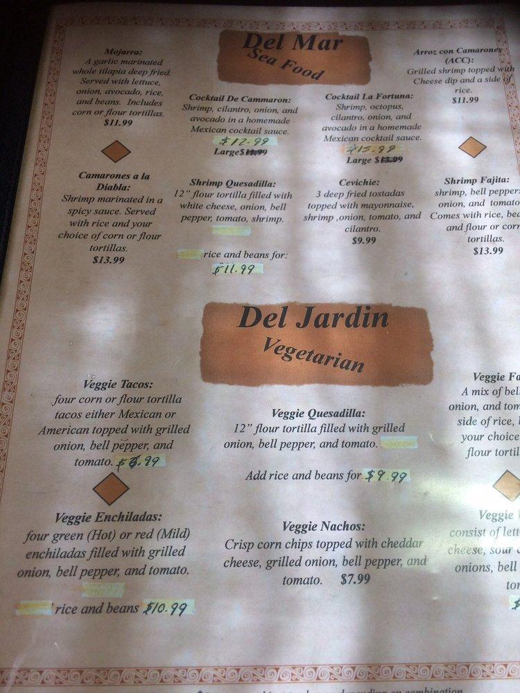 Menu at La Fortuna restaurant, North Wilkesboro