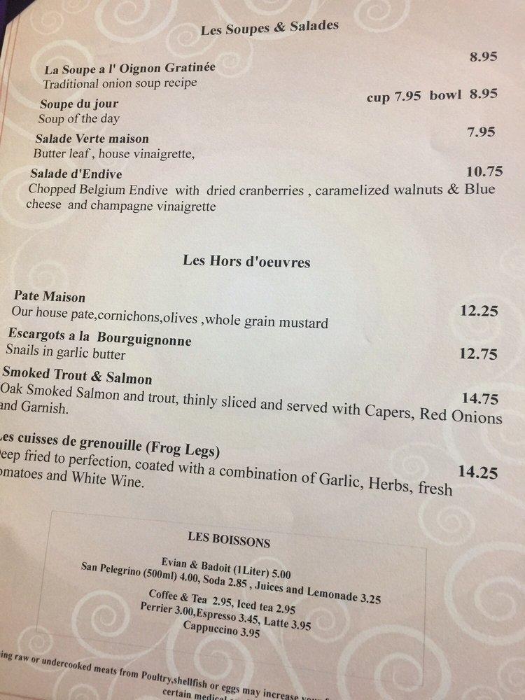 Menu at Le Troquet restaurant, Albuquerque