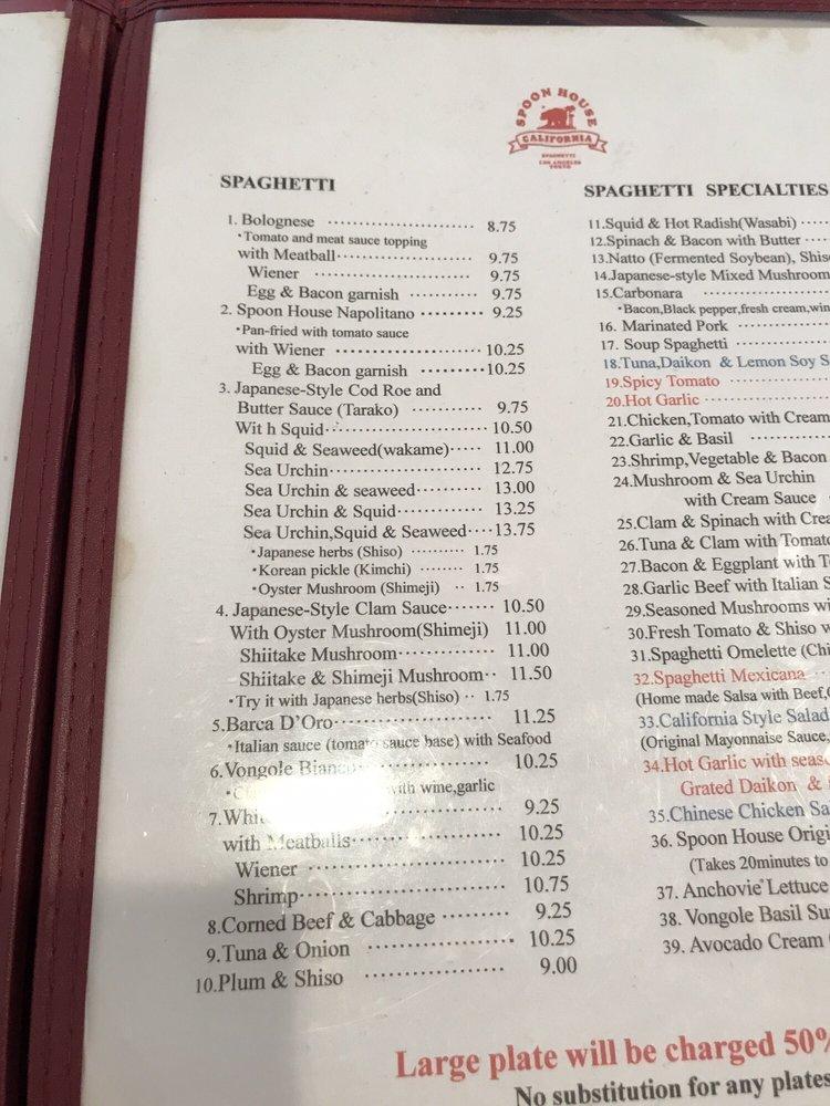 Menu at Spoon House Bakery and Restaurant, Gardena
