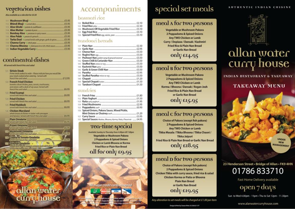 Menu at Allan Water Cafe, Stirling