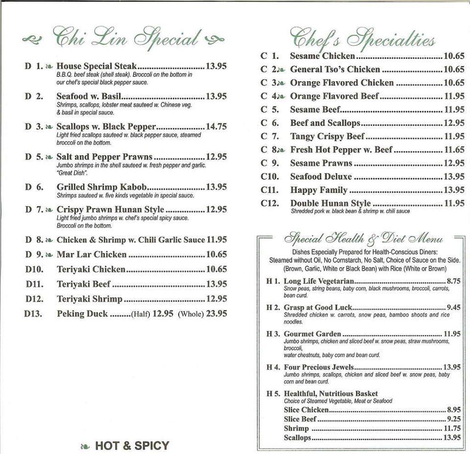 Menu at Chi Lin Restaurant, Merritt Island