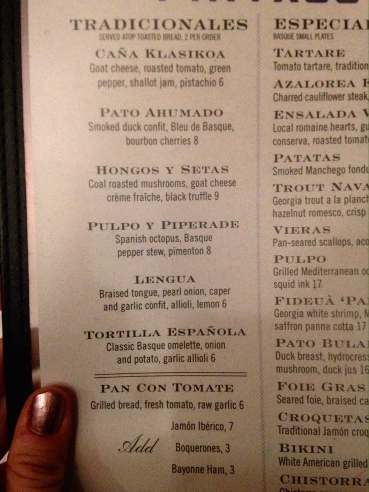 Menu at Cooks & Soldiers restaurant, Atlanta