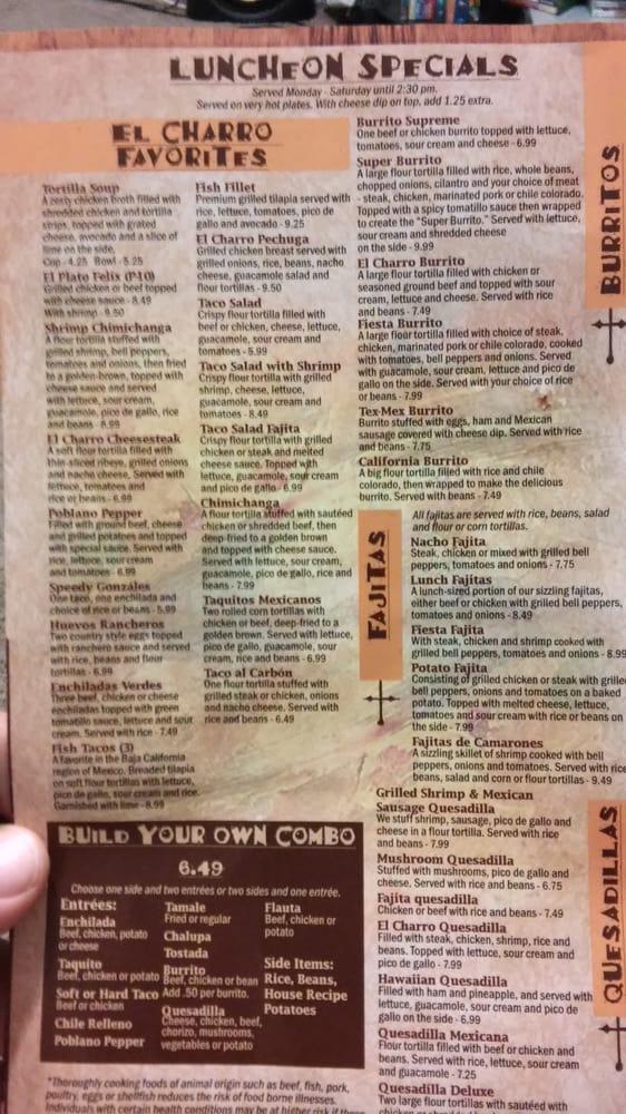 Menu at El Charro Authentic Mexican restaurant, Horn Lake, Goodman Rd W
