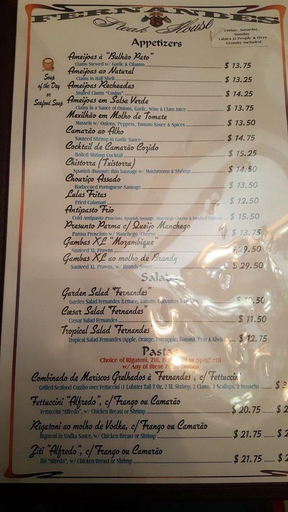 Menu at Fernandes Steak House II steakhouse, Newark