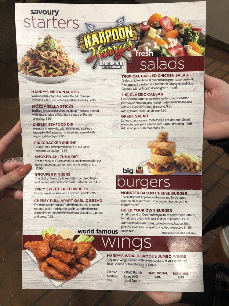 Menu at Harpoon Harry's steakhouse, Panama City Beach