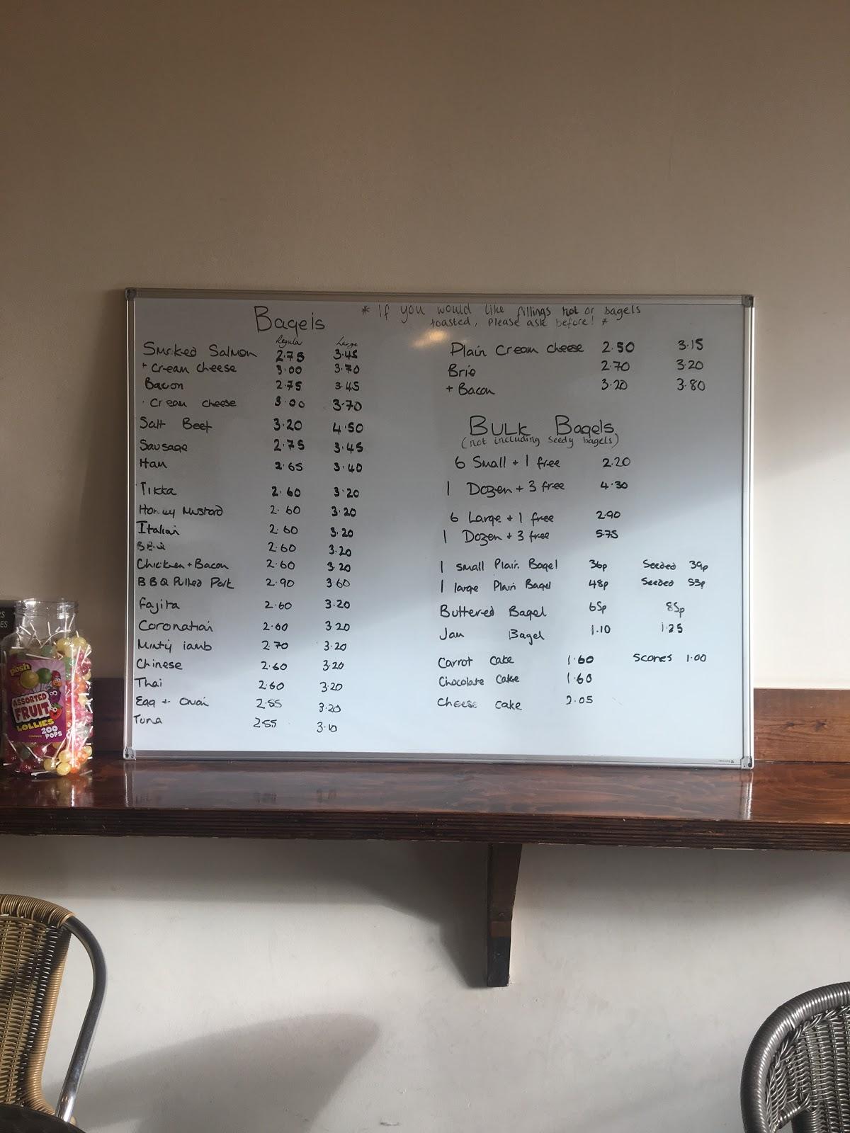 Menu at Leigh Bagel Bar, Southend-on-Sea