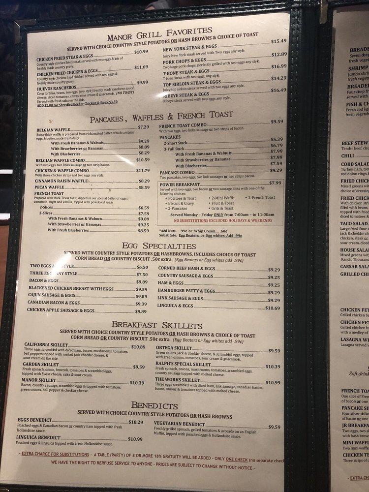 Menu at Manor Grill restaurant, San Leandro