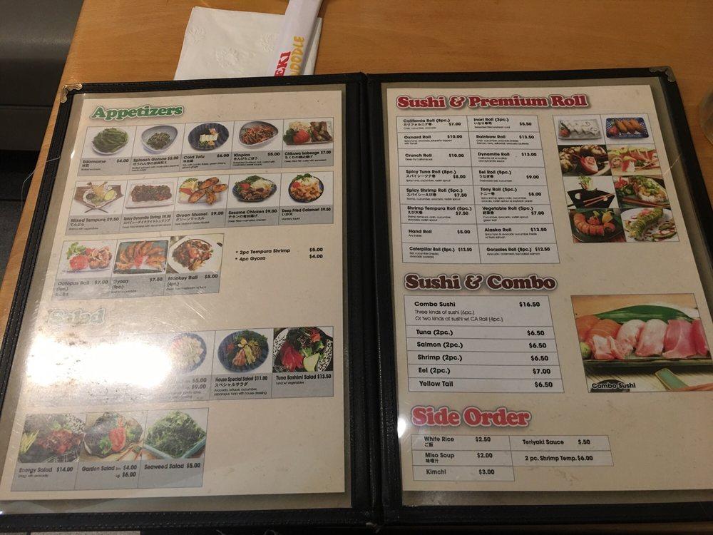 Menu at Ozeki Noodle restaurant, Oxnard
