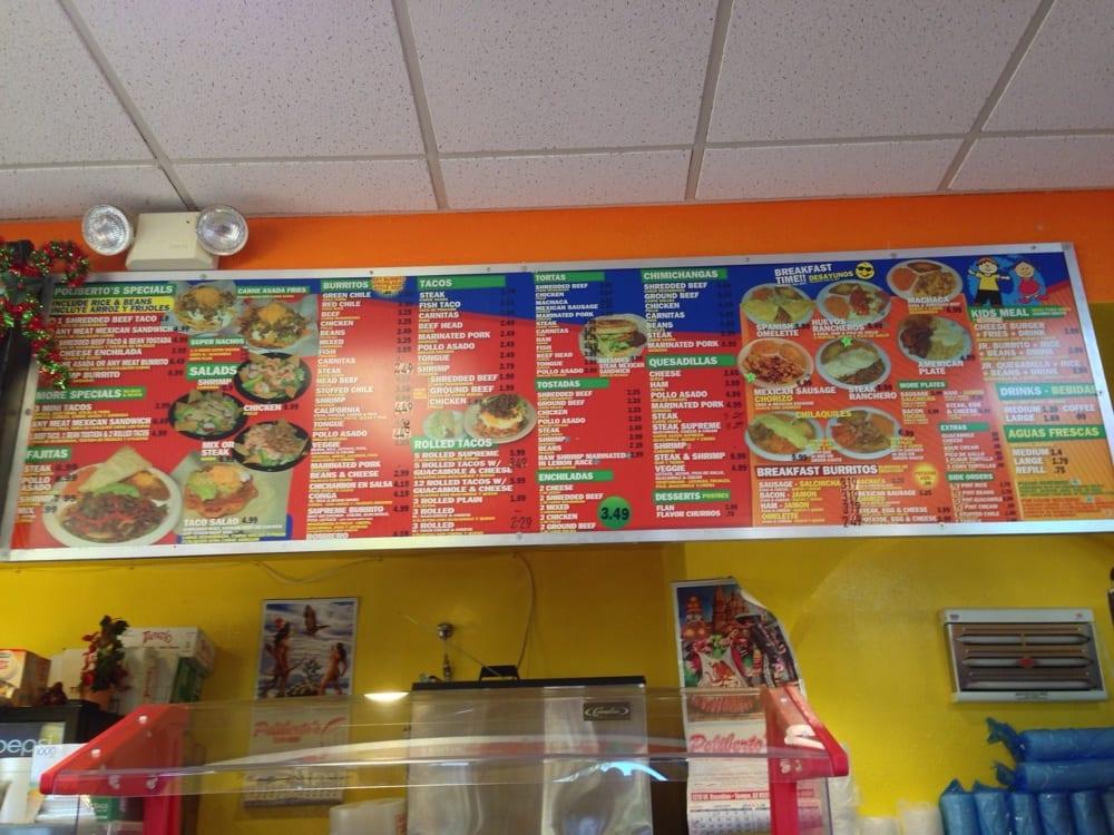 Menu at Poliberto’s restaurant, Tempe, W Baseline Rd