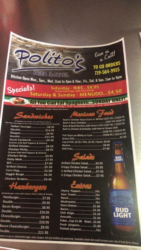 Carta de Polito's Beer Barrel, Pueblo