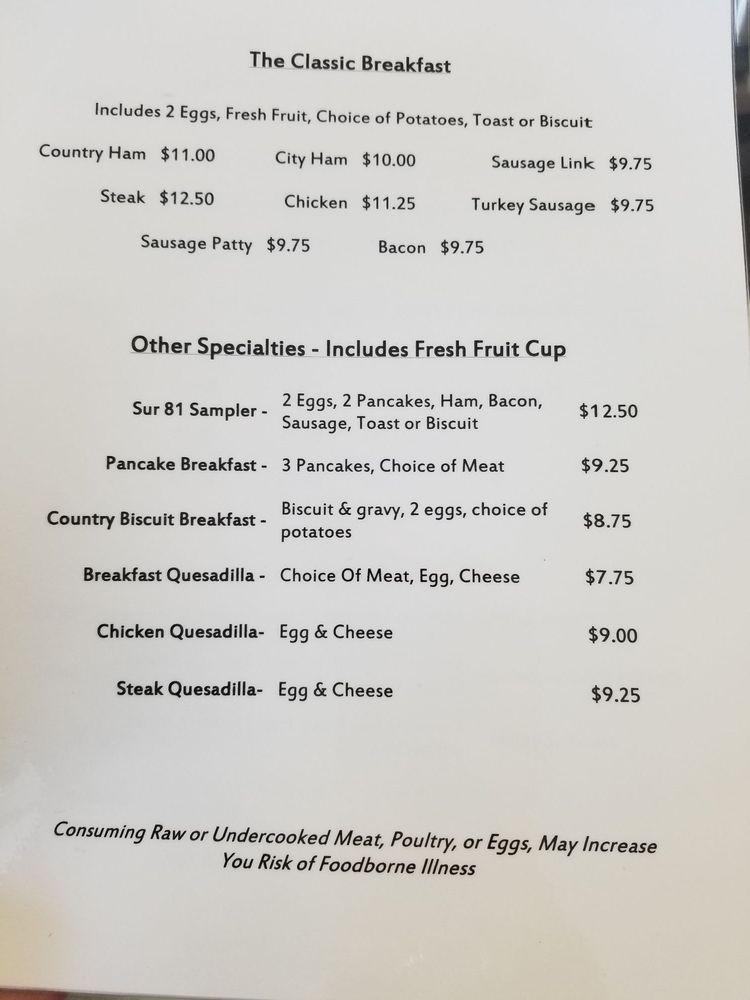 Menu at Sur 81 restaurant, Marion, VA-16