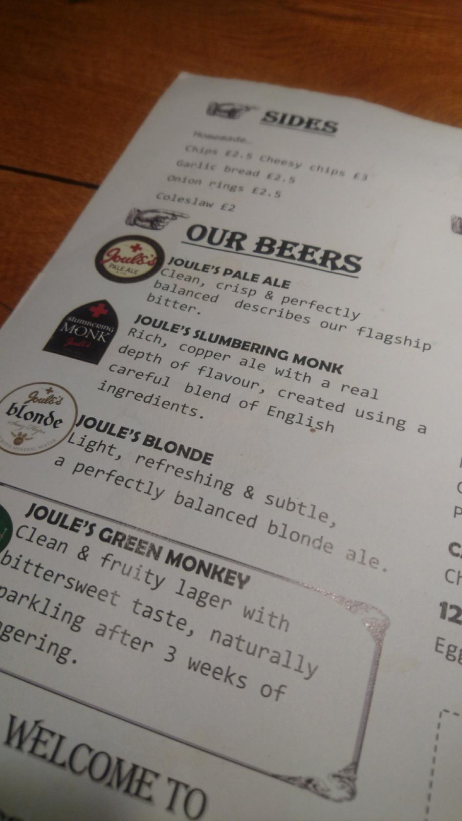 Menu at The Crown Joules, Codsall pub & bar, Codsall, 1 Wood Rd