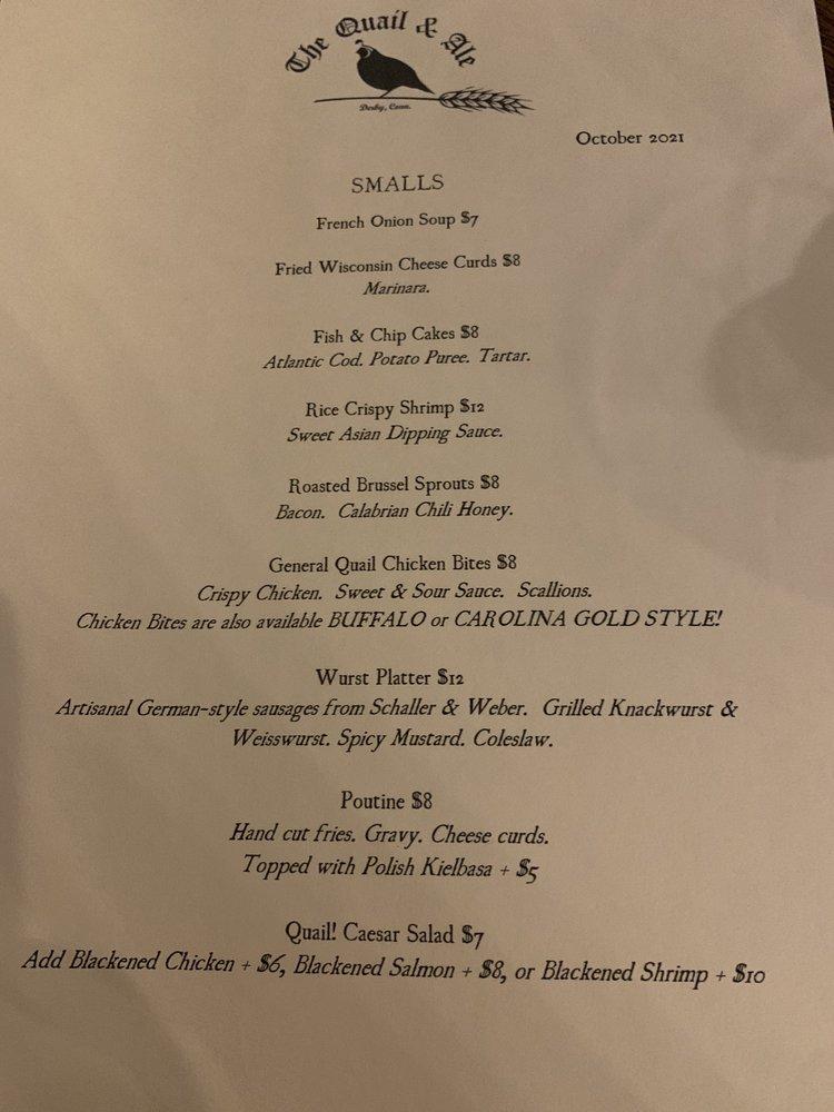 Menu at The Quail & Ale Neighborhood Pub, Derby