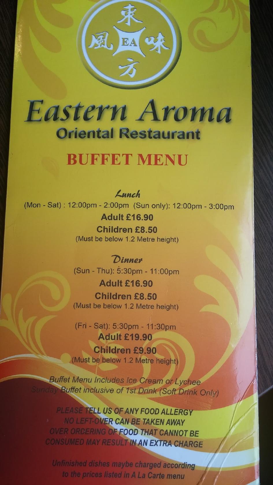 Menu at Eastern Aroma restaurant, Braintree