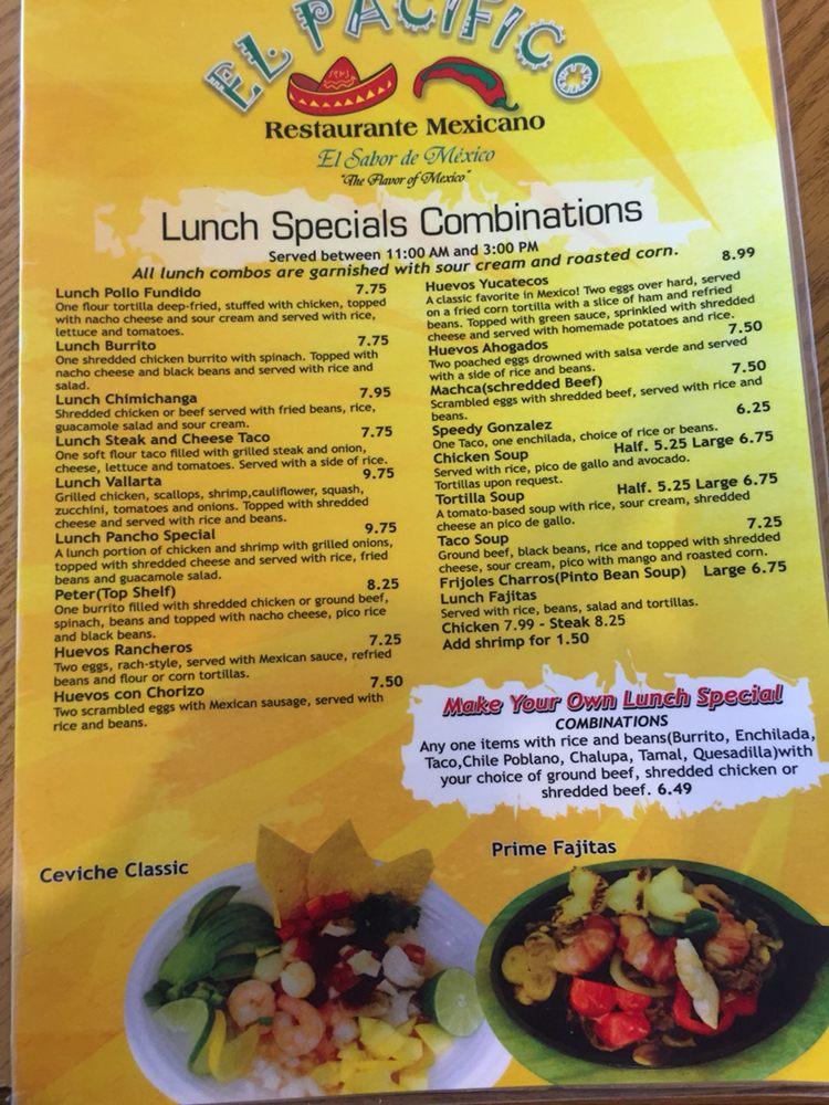 Menu at El Pacifico restaurant, Robbinsville