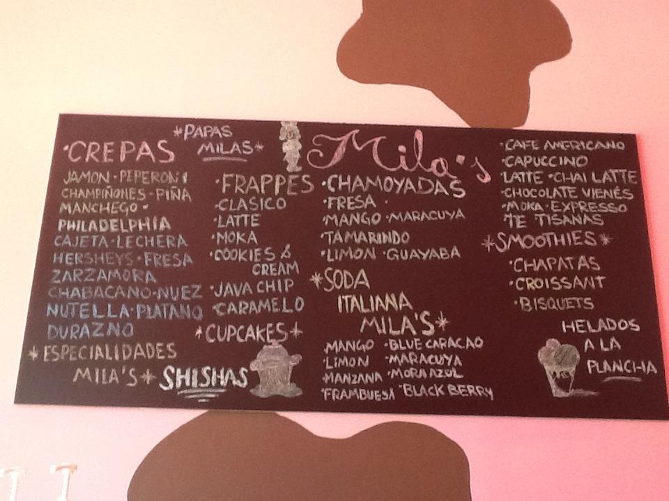 Menu at Milas Cafe, Cuernavaca