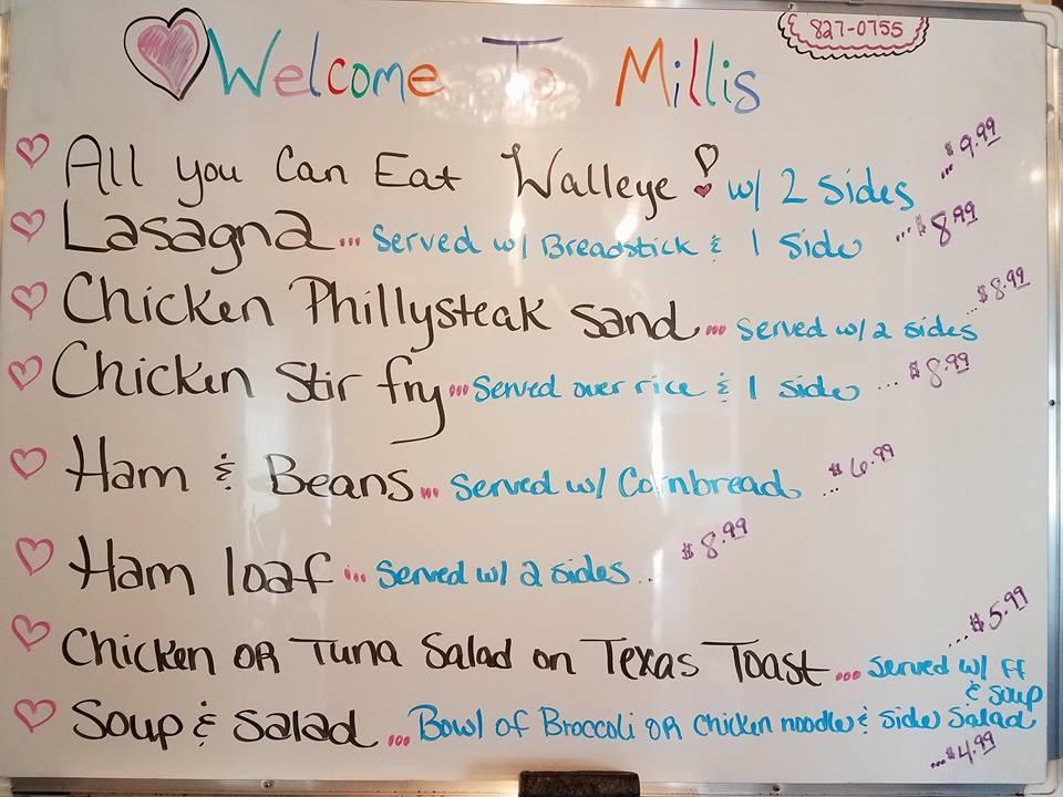Menu at Milli's Restaurant, Bluffton