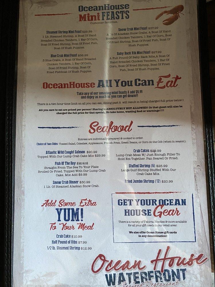 Menu at Ocean House Waterfront Seafood restaurant, Virginia Beach