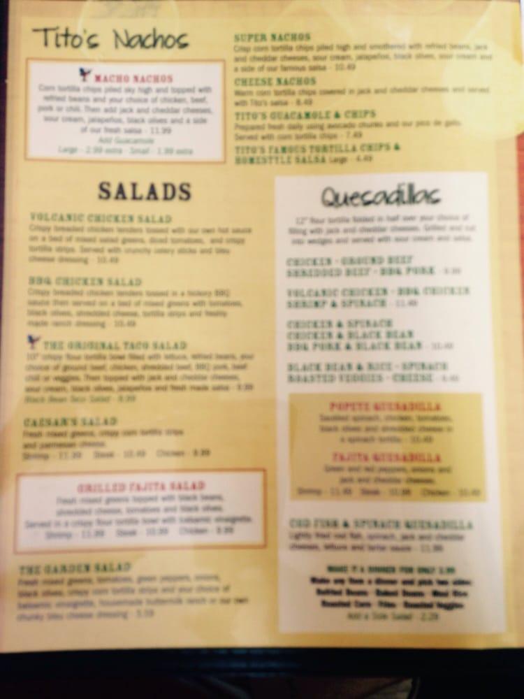 Menu at Tito's Cantina restaurant, Middletown