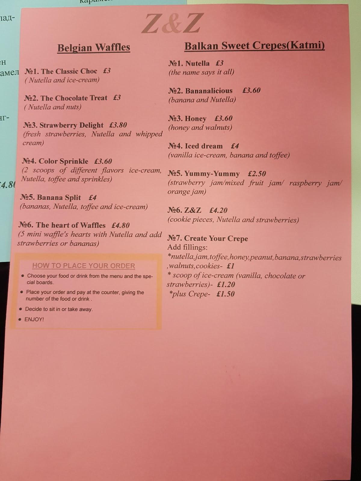 Menu at Z & Z Cuisine cafe, Boston