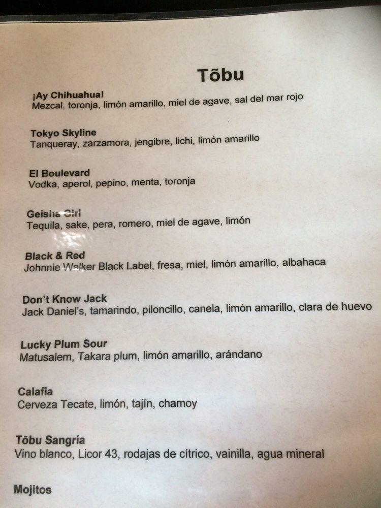 Carta del restaurante Tobu Comida Japonesa, Tijuana, Blvd. Agua ...