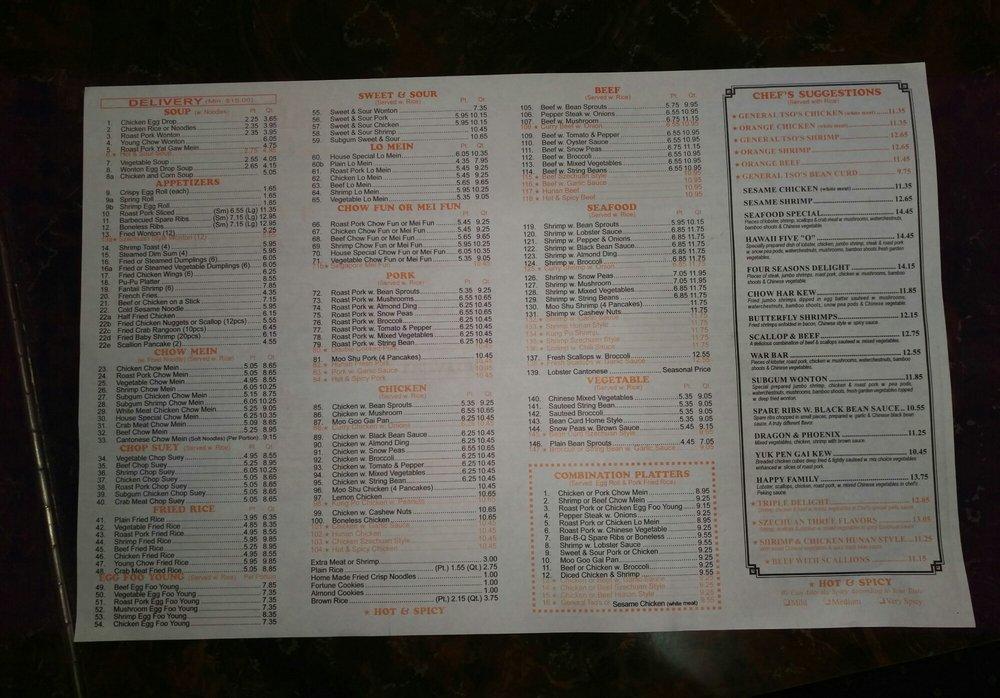 Menu at Chan's Chinese Food restaurant, Woodbridge Township