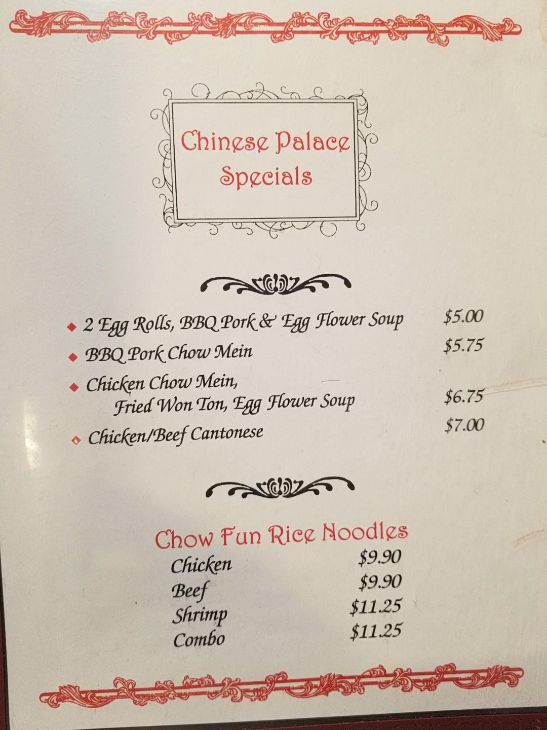 Menu at Chinese Palace Restaurant, Silver City