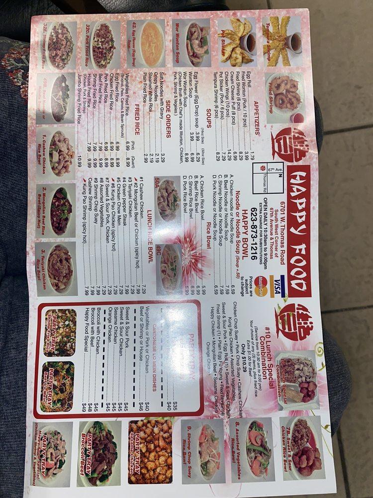 Menu at Happy Food restaurant, Phoenix, W Thomas Rd