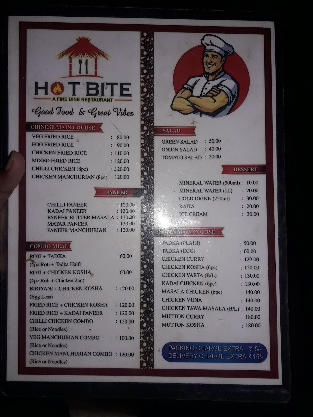 Menu at Hot Bite, Cooch Behar