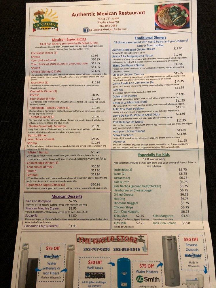 Menu at La Cabana Mexican Restaurant, Salem