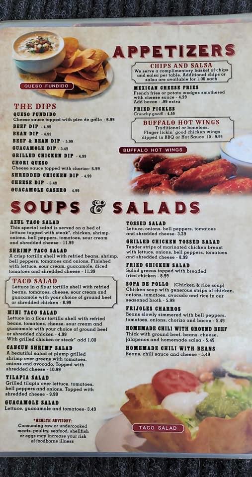 Menu at Agave Azul Mexican Restaurant, Covington