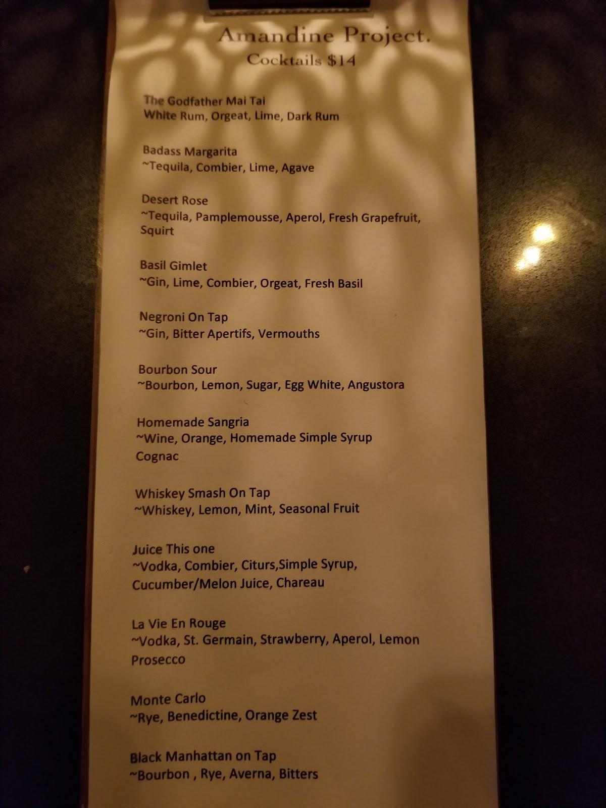 Menu at Amandine Lounge pub & bar, Los Altos