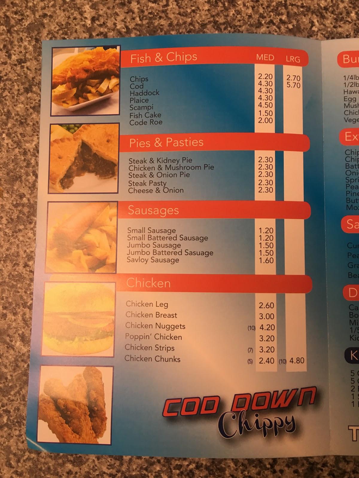 Menu at Cod Down Chippy fast food, Bath
