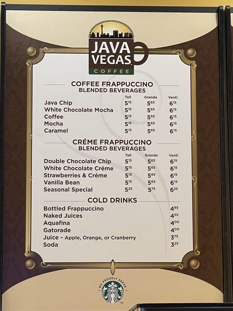 Menu at Java Vegas cafe, Las Vegas, W Flamingo Rd
