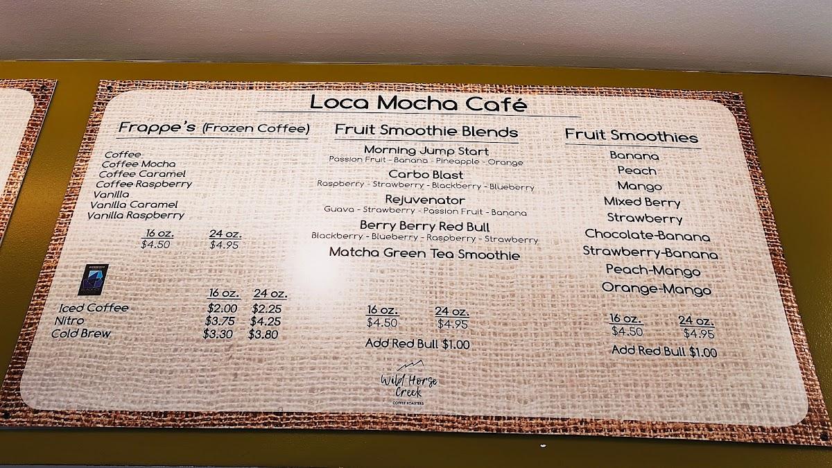 Menu at Loca Mocha Café pub & bar, Brookfield