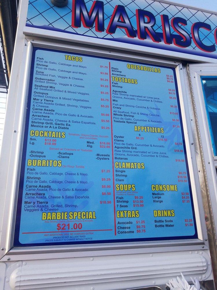 Menu at Marisco's German Sea Food restaurant, San Diego, 47th St