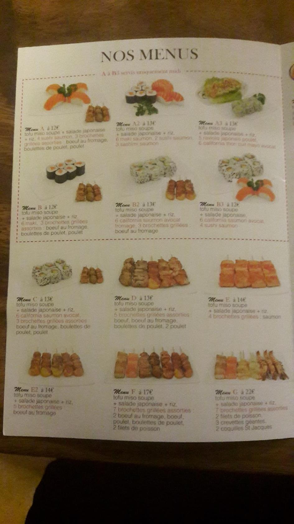 Menu at Osaka restaurant, Orsay