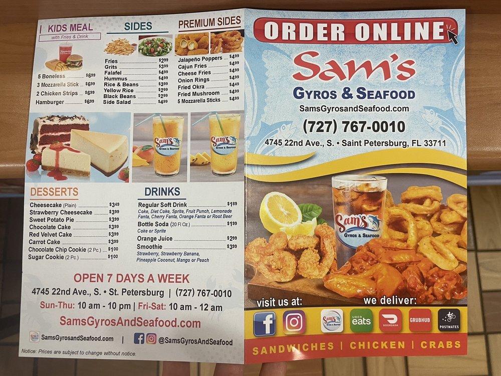 Menu at Sam's Gyros and Seafood restaurant, Gulfport