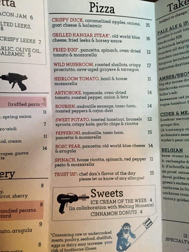 Menu at The Cosmos pizzeria, Lansing